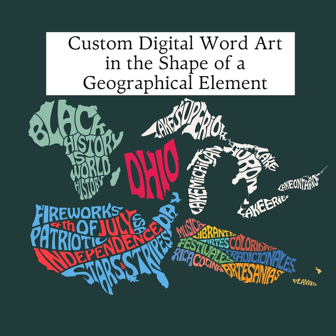 Custom Word Art Design in the Shape of a Geographical Element - Etsy