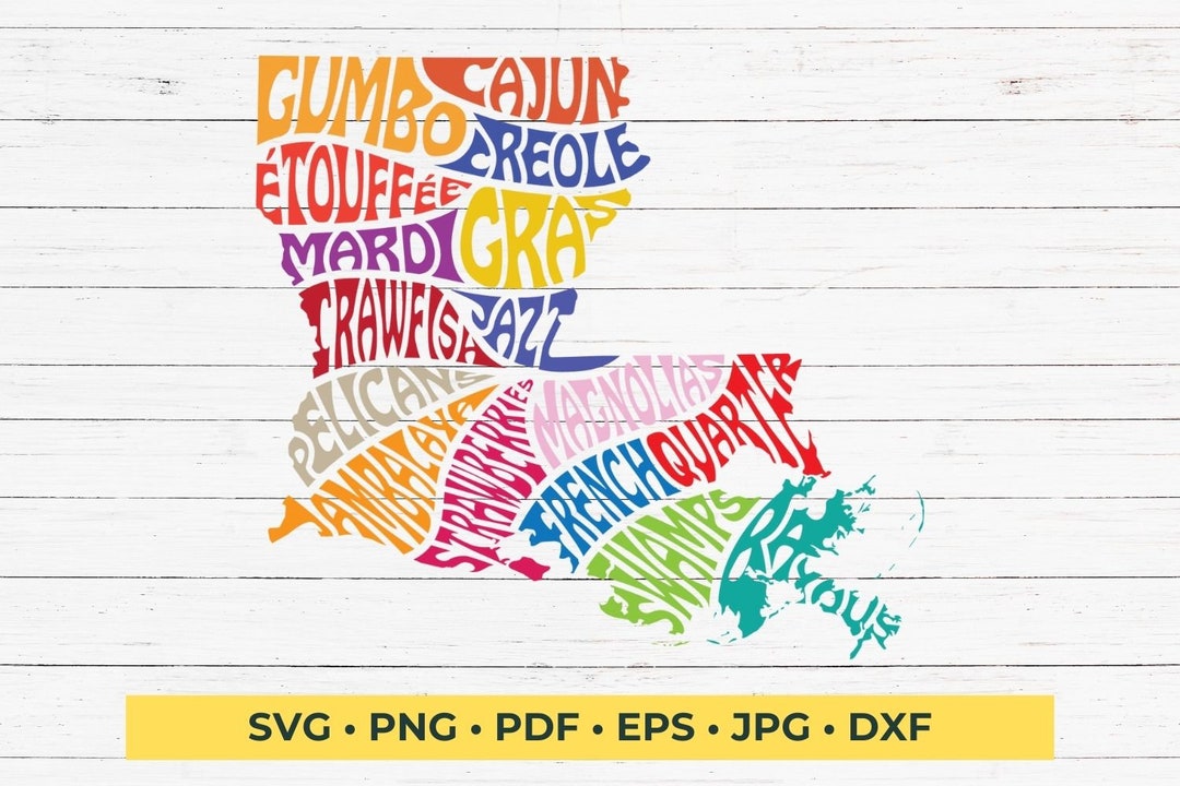 Louisiana Words Characteristics Map Shape SVG Cut File - Etsy