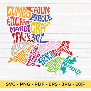 Louisiana Words Characteristics Map Shape SVG Cut File - Etsy