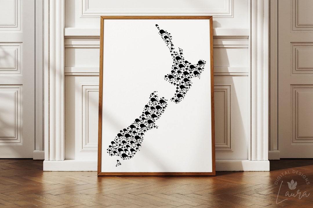 New Zealand Kiwi Birds Map Printable Poster Wall Art - Etsy