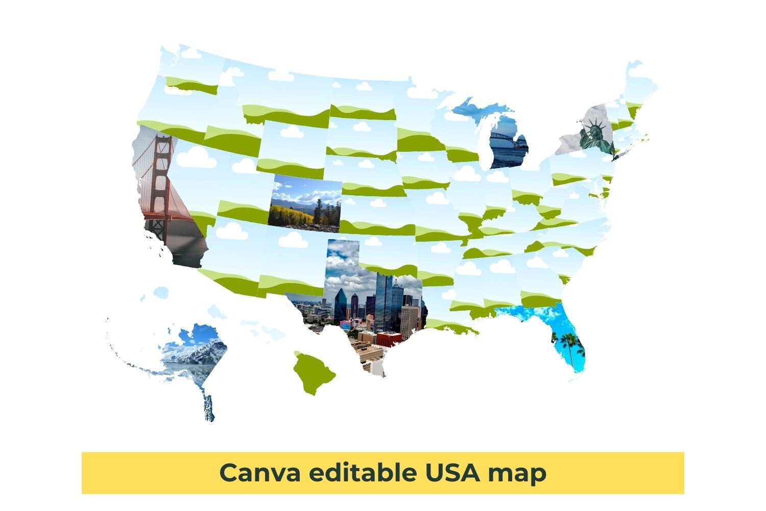 Editable USA Map With States Canva Frame Template for Collage Making ...