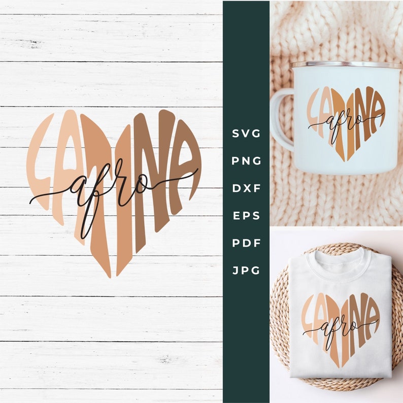 Afro Latina Typography Heart Shape SVG Cut File - Etsy
