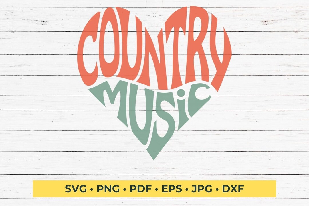 Country Music Heart Word Art SVG Cut File - Etsy