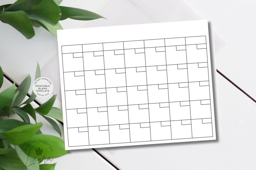 Printable Blank Calendar Page With Date Boxes DIY Ready to Print ...