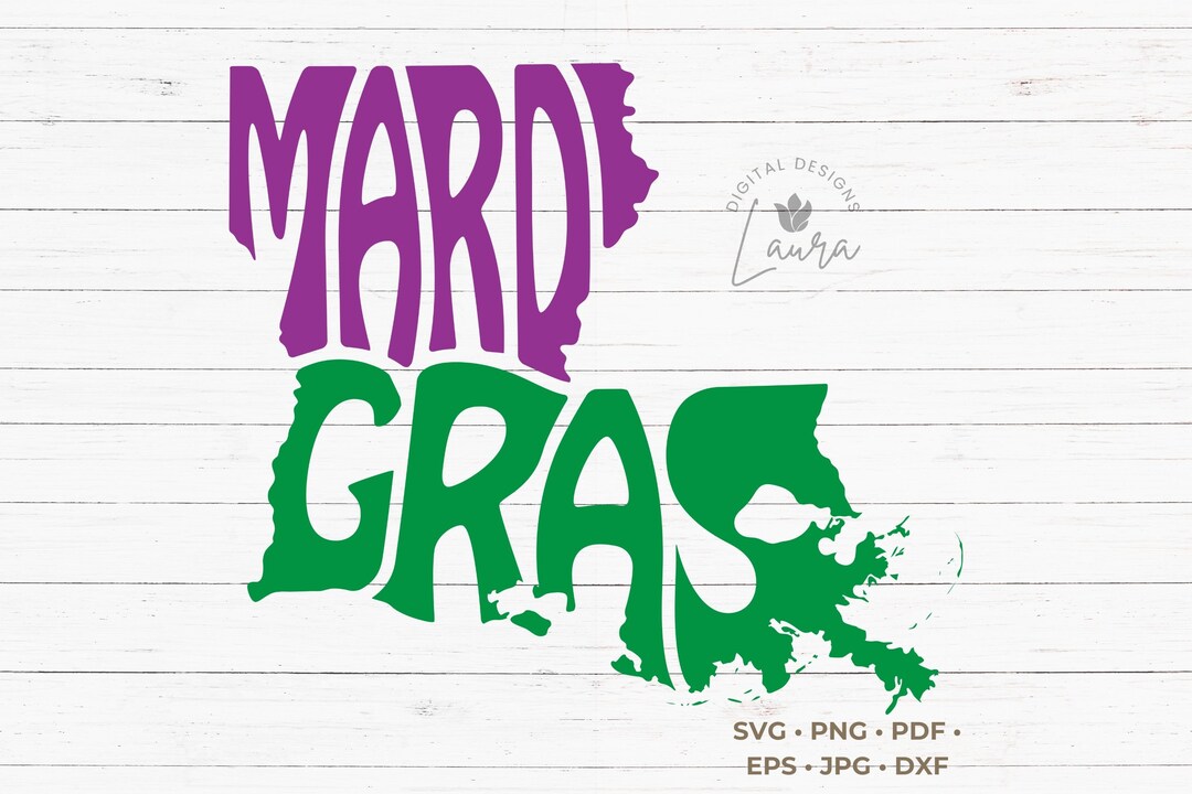 Mardi Gras Word Art in Louisiana Shape SVG Cut File - Etsy