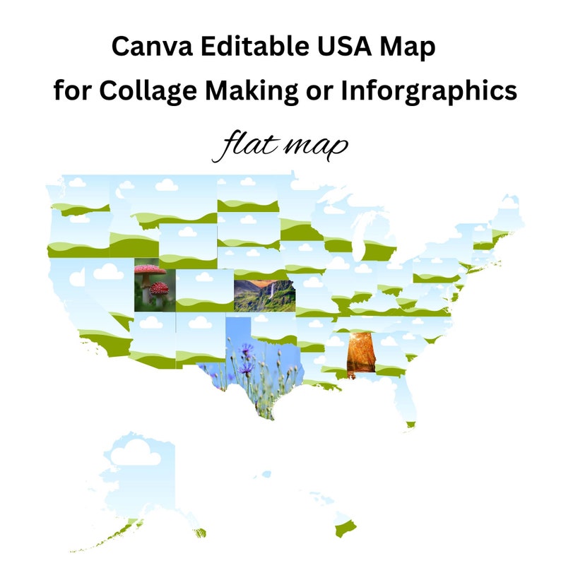 Editable USA Flat Map With States - Canva Frame - Etsy UK