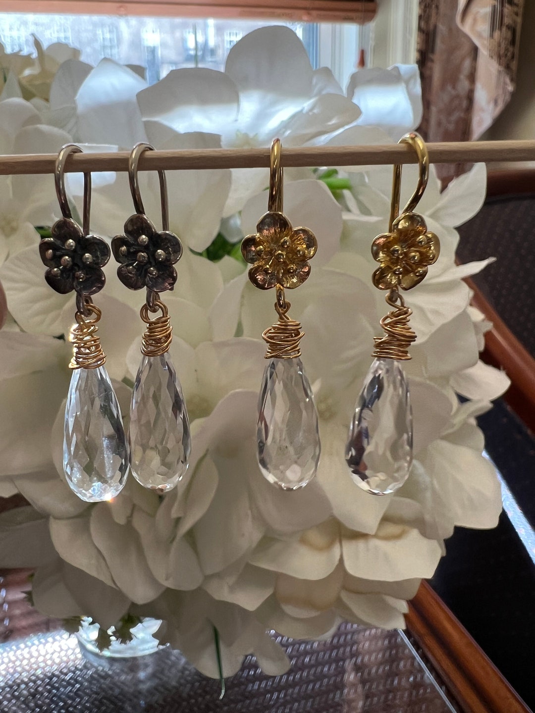 Genuine Rock Crystal Drop Earrings gold Vermeil or Oxidized Silver - Etsy