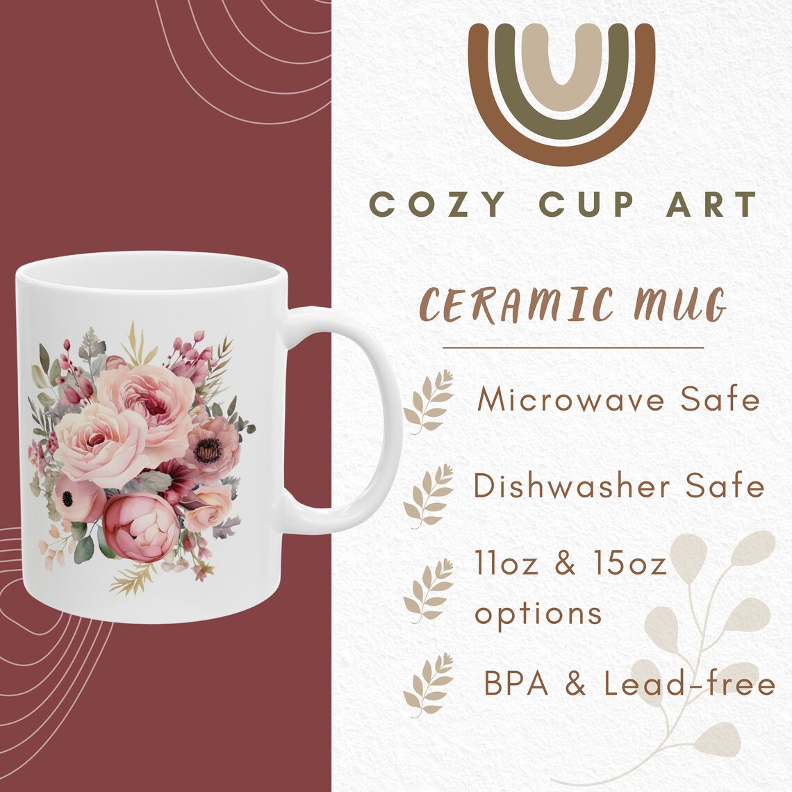 Floral Mug, Spring Mug, Flower Mug, Bouquet Mug, Coffee Mug, Botanical ...