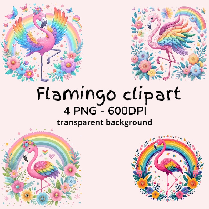 Flamingo Clipart Rainbow, PNG, 600 DPI, Flamingo Print, Wallart ...
