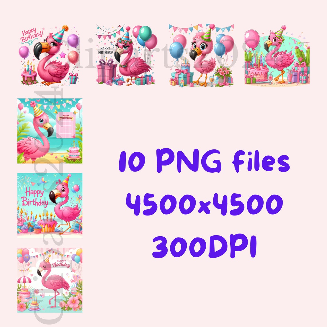 Cute Flamingo Clipart, PNG, Happy Birthday, Digital Download, 300DPI ...