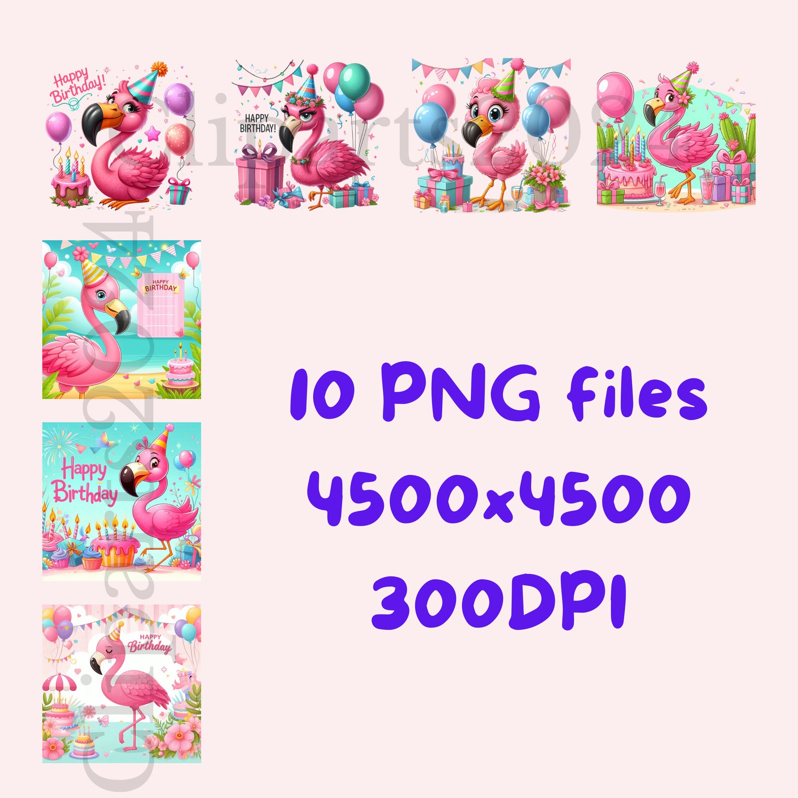 Cute Flamingo Clipart, PNG, Happy Birthday, Digital Download, 300DPI ...