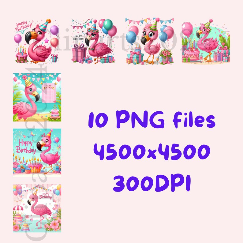 Cute Flamingo Clipart, PNG, Happy Birthday, Digital Download, 300DPI ...