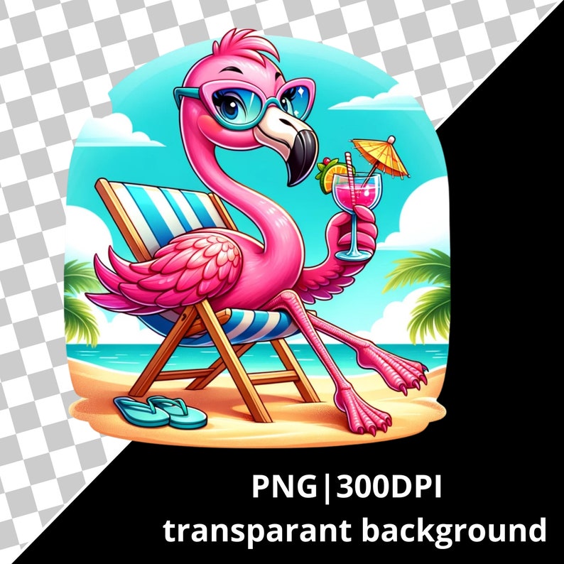 Beach Flamingo Clipart, PNG 300DPI, Pink Bird Design, Flamingo ...
