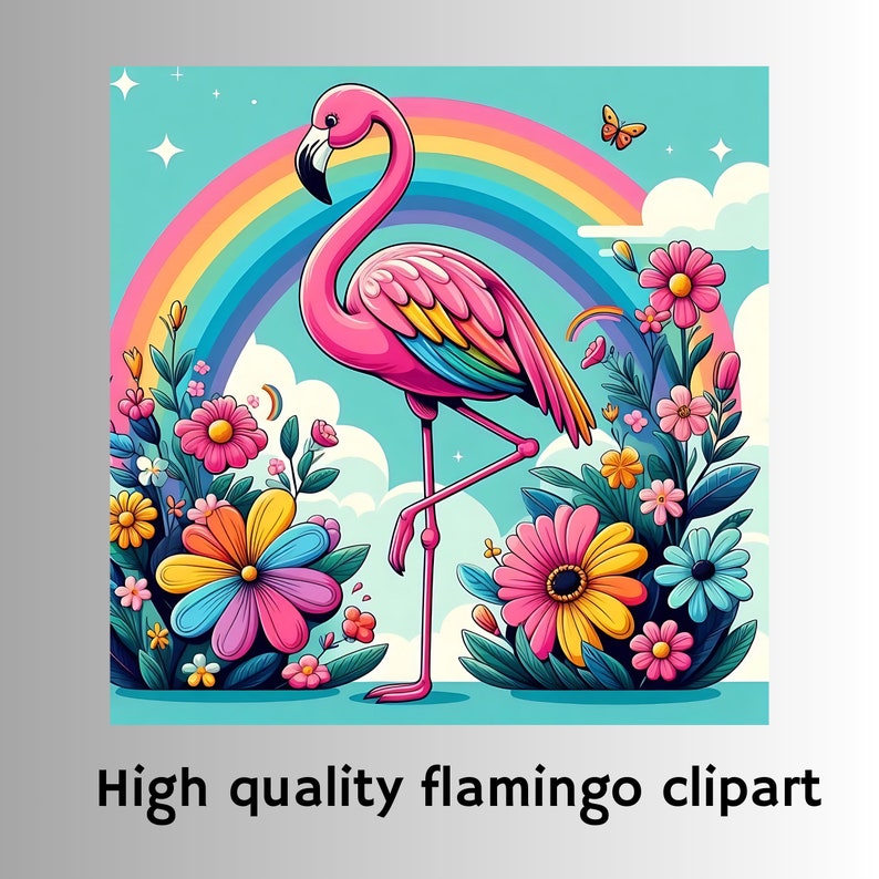 Flamingo SVG Clipart, PNG, Rainbows, Full Color Flamingo Clipart, High ...