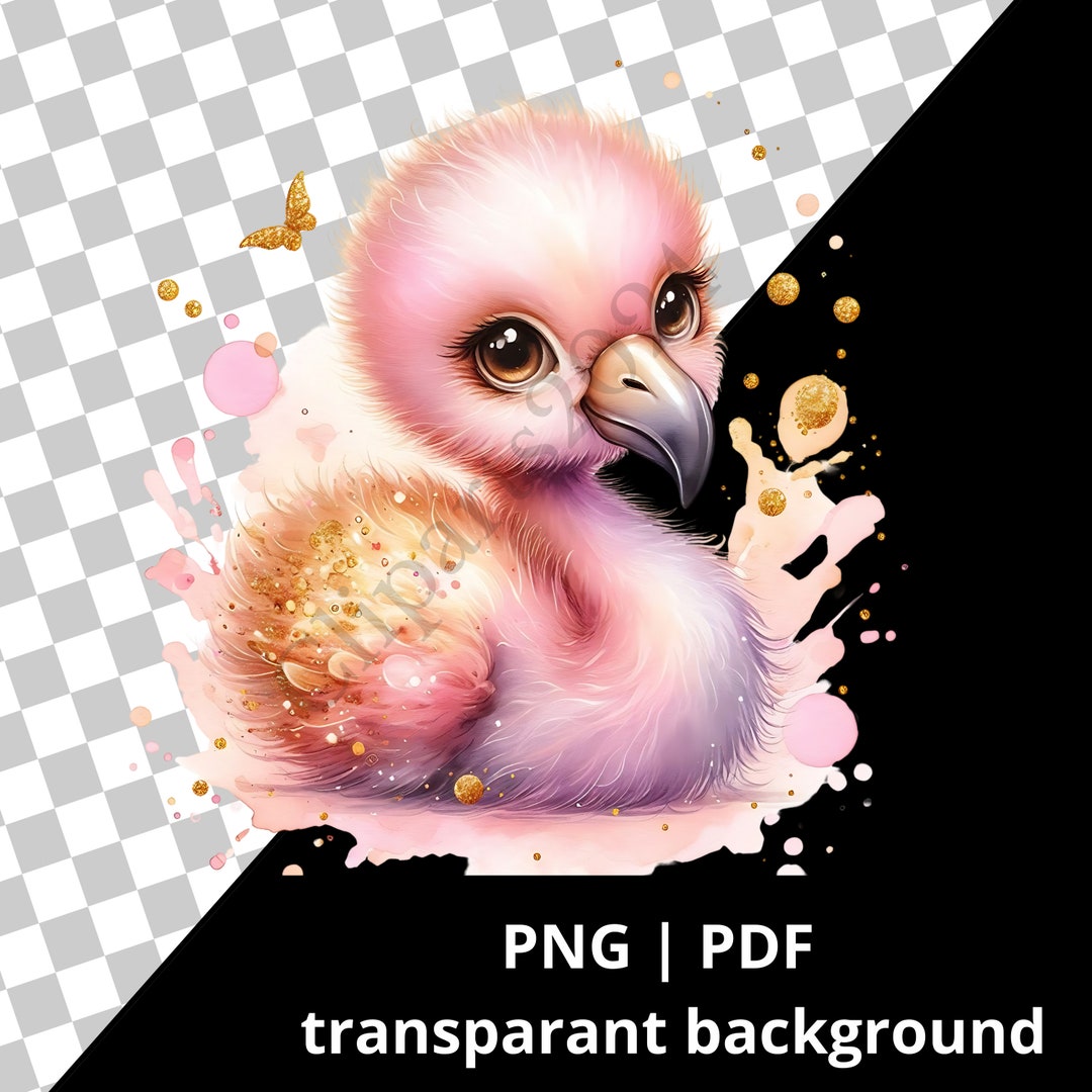 Watercolor Baby Flamingo Clipart, Cute Baby Bird, Clip Art, JPG, Cute ...