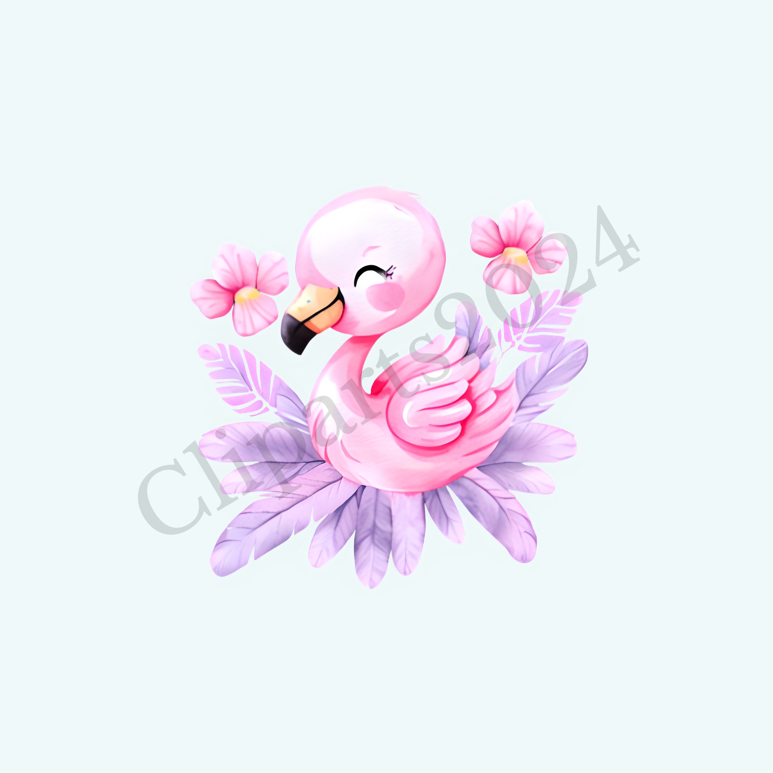 30 PNG Watercolor Baby Flamingo Clipart Bundle, 300DPI, Pink, Adorable ...