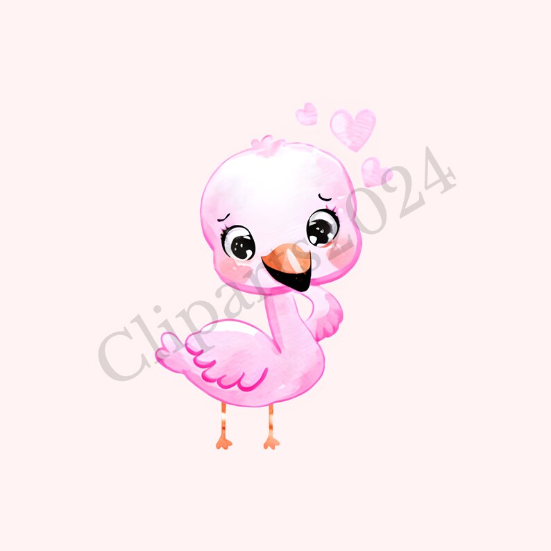 30 PNG Watercolor Baby Flamingo Clipart Bundle, 300DPI, Pink, Adorable ...