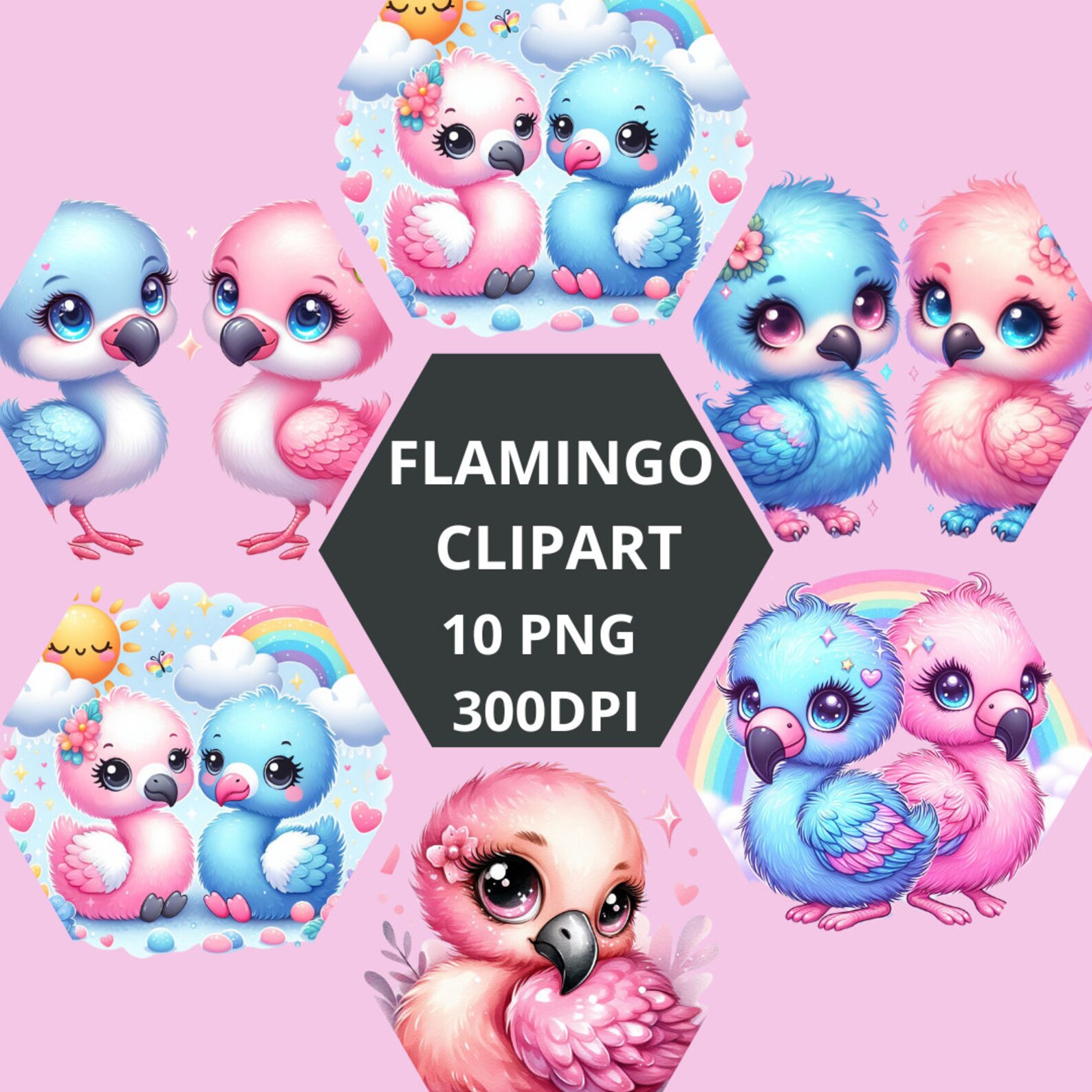 Flamingo Clipart, PNG, 300DPI, High Quality, Baby Shower, Gender, Blue ...