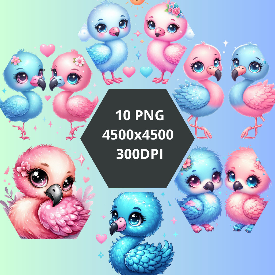 Flamingo Clipart, PNG, 300DPI, High Quality, Baby Shower, Gender, Blue ...