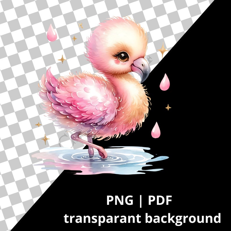 Watercolor Baby Flamingo Clipart, Baby Flamingo, Clip Art, PDF, Cute ...
