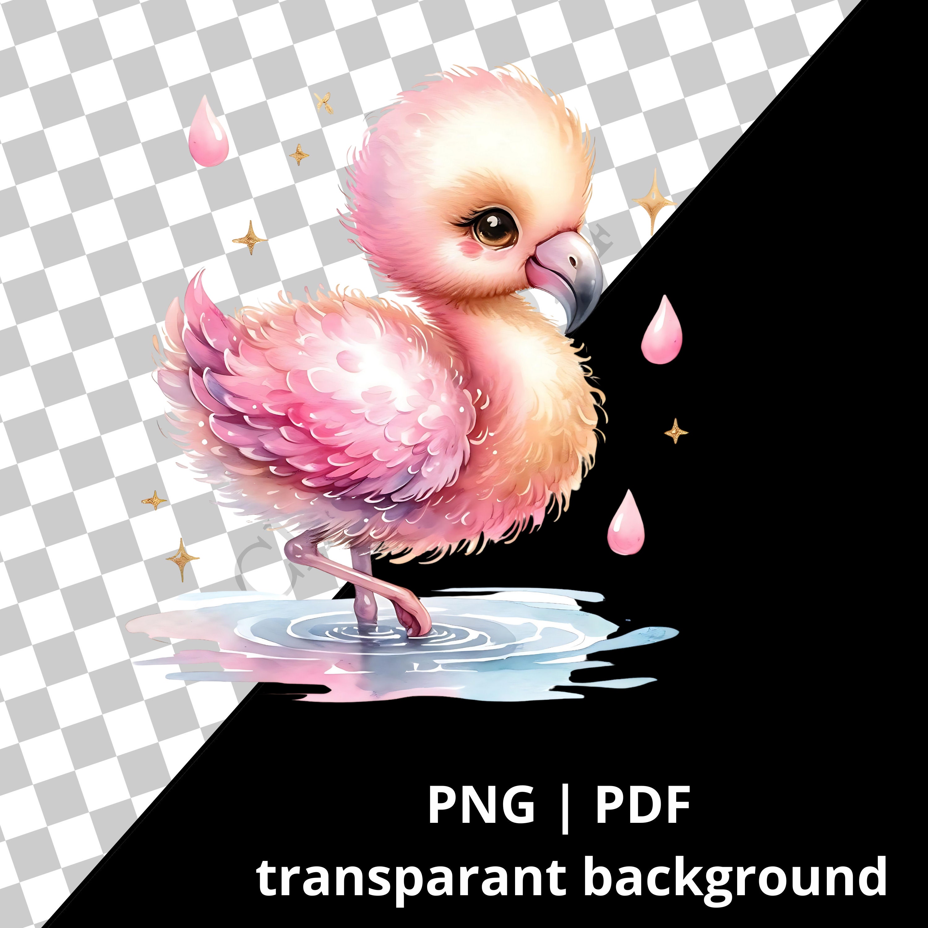 Watercolor Baby Flamingo Clipart, Baby Flamingo, Clip Art, PDF, Cute ...