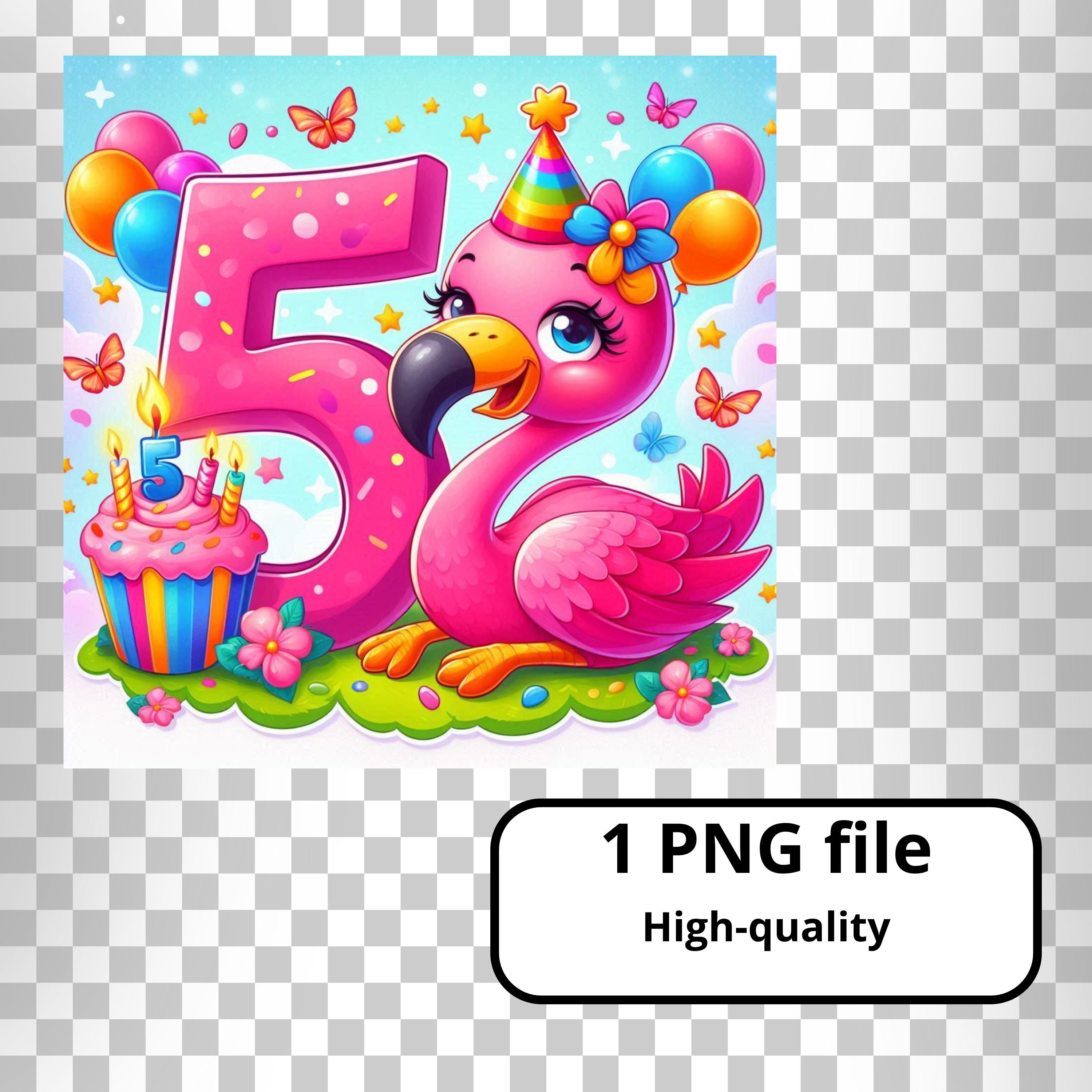 Birthday Flamingo Clipart, PNG, Pink Bird, Happy Birthday, Number 5 ...