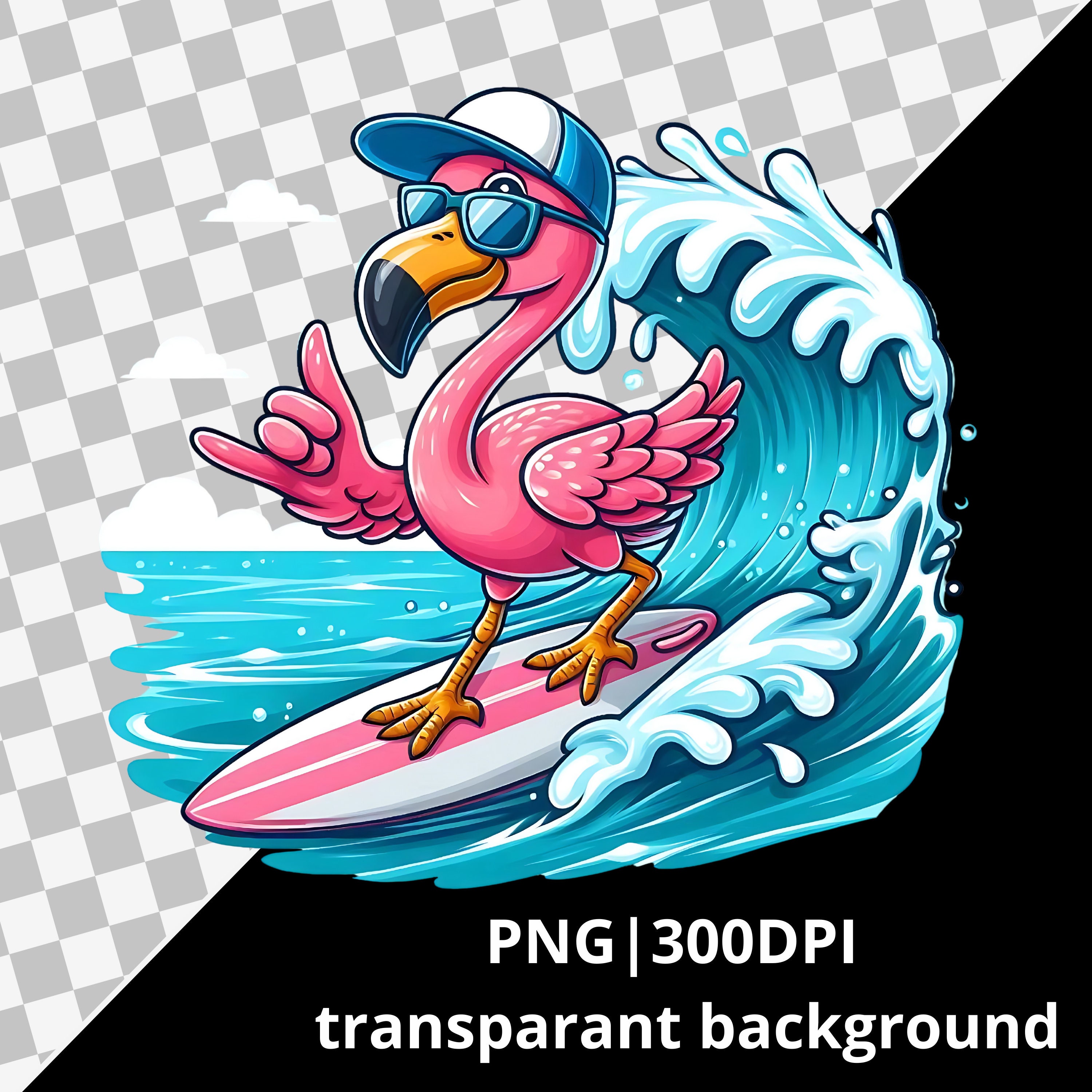 Surfing Flamingo Clipart, Beach Flamingo PNG, Surfsup Bird Waves ...