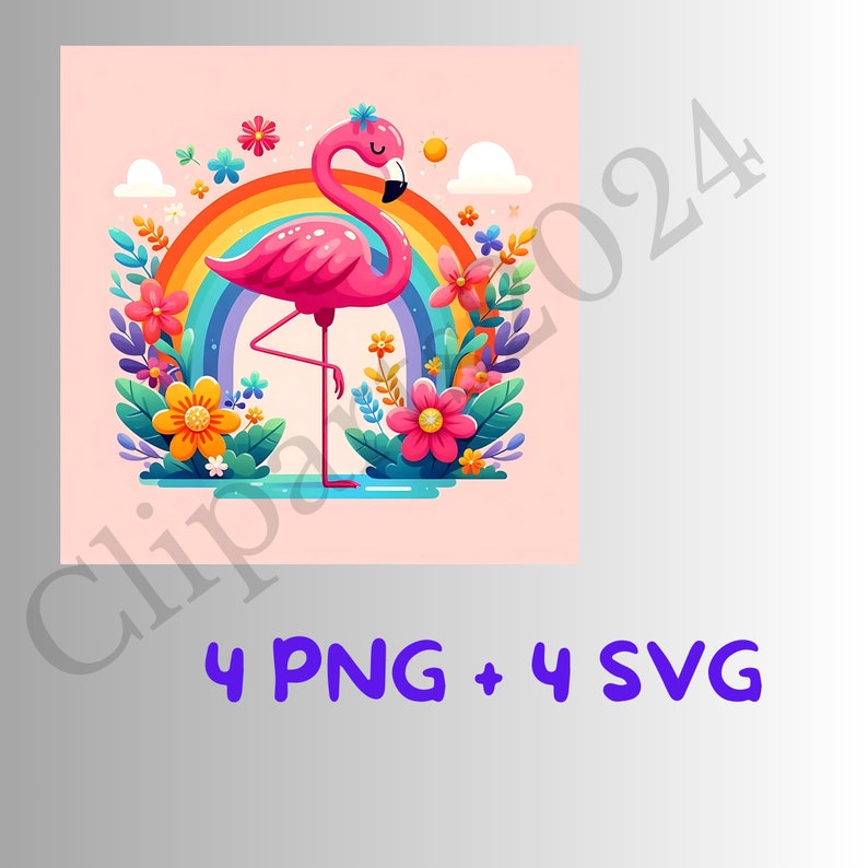 Flamingo SVG Clipart, PNG, Rainbows, Full Color Flamingo Clipart, High ...