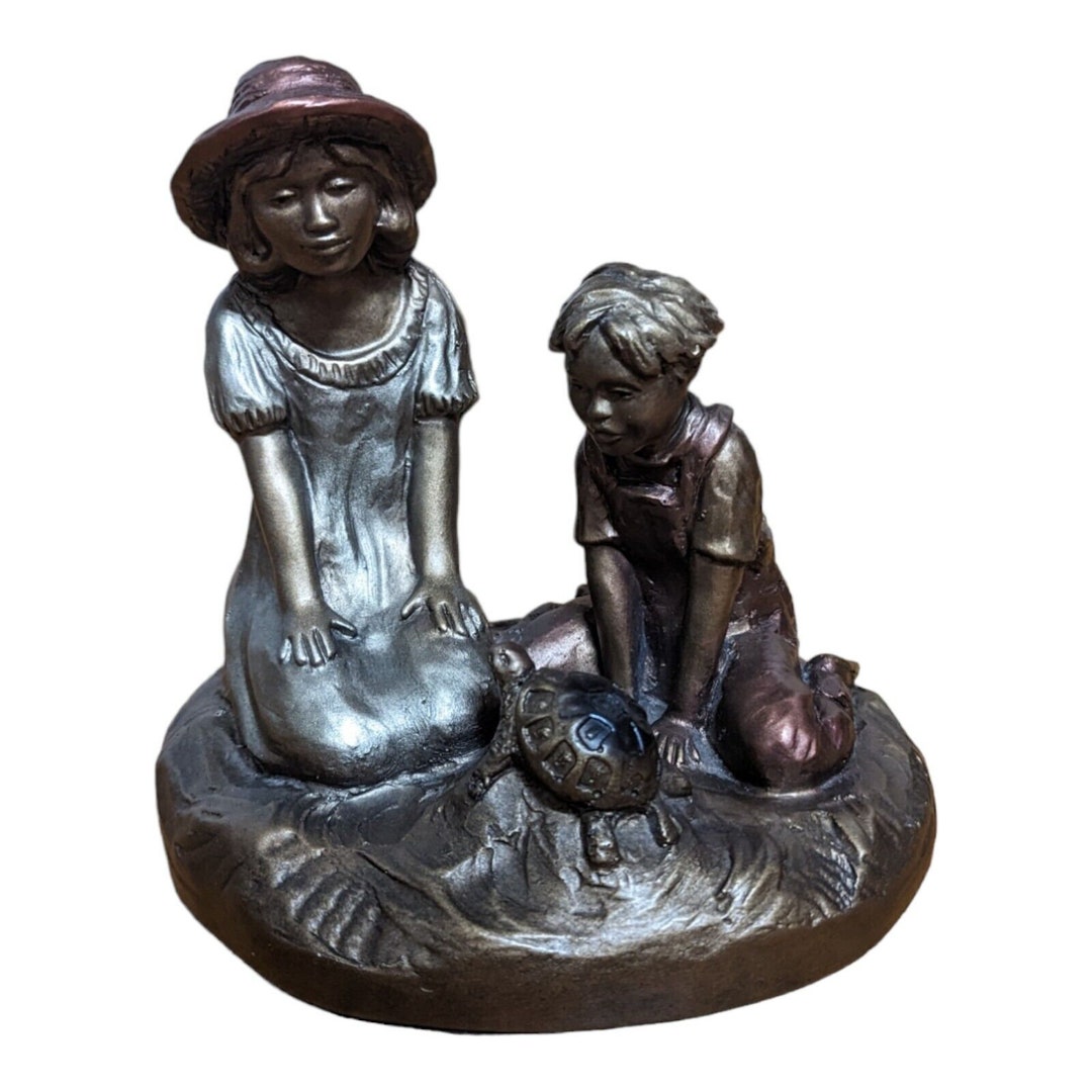 Vintage Alice Heath Children With Turtle Austin Productions Sculptures ...