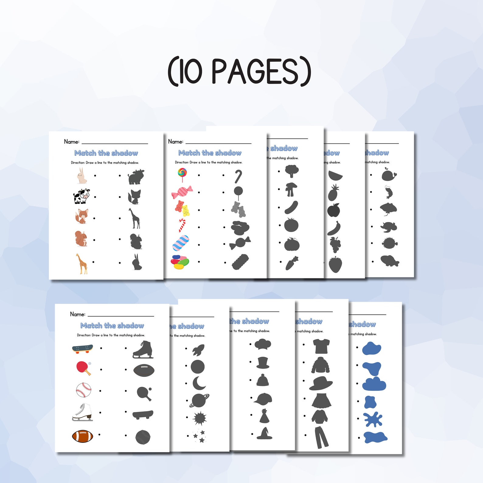 Printable Shadow Matching Worksheets (kindergarten, Preschool, Kids ...