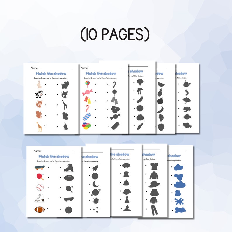 Printable Shadow Matching Worksheets (kindergarten, Preschool, Kids ...