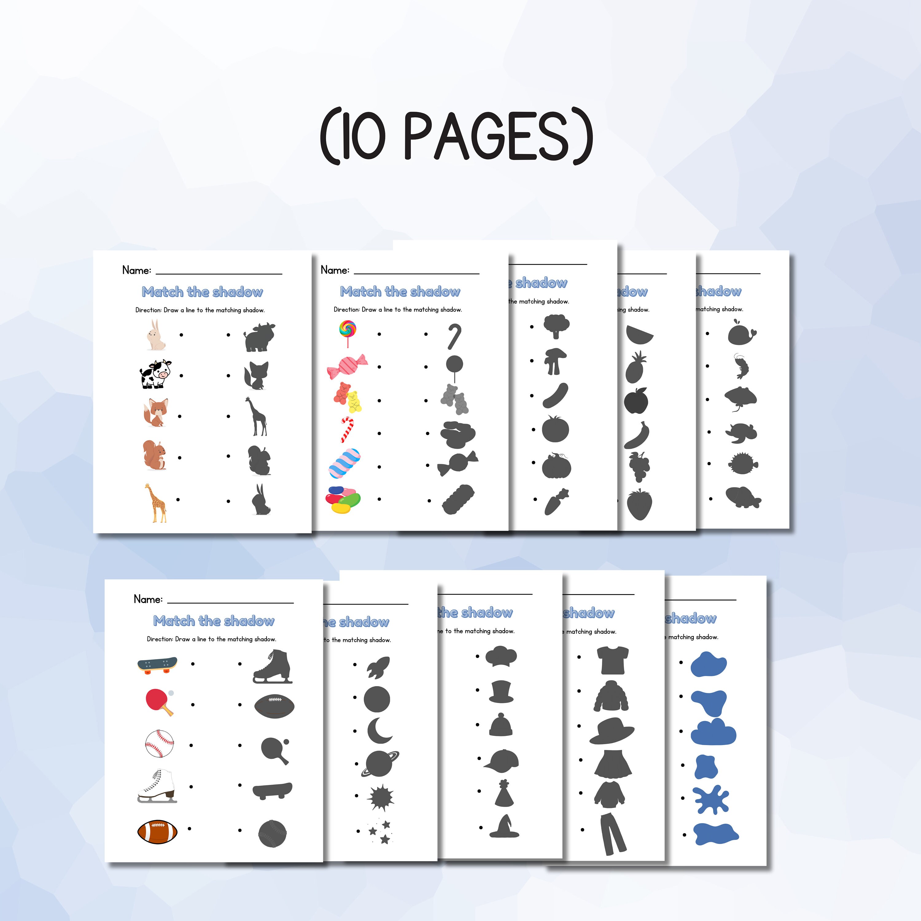 Printable Shadow Matching Worksheets (kindergarten, Preschool, Kids ...