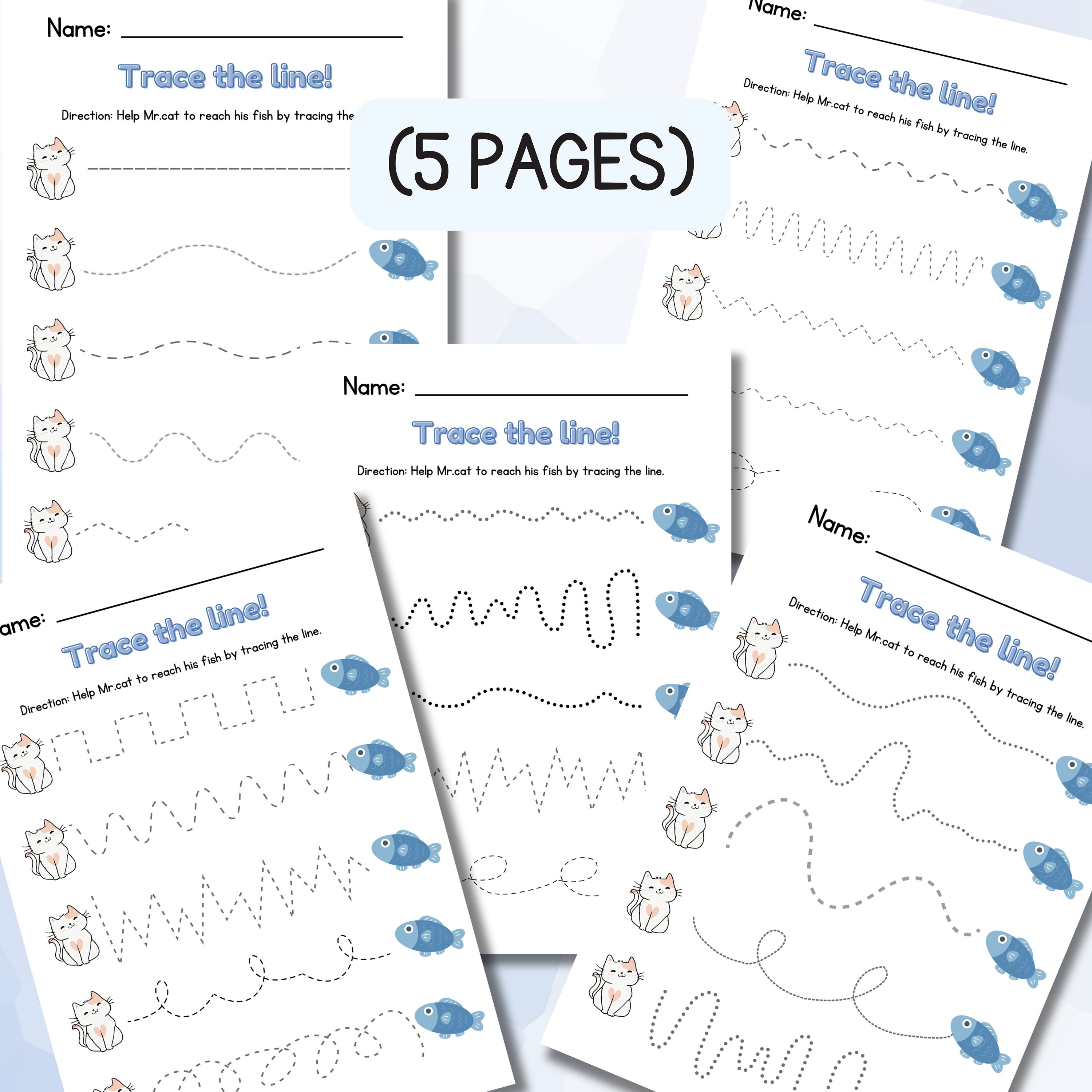 Printable Tracing Worksheets Cat Version (kindergarten, Preschool, Kids ...
