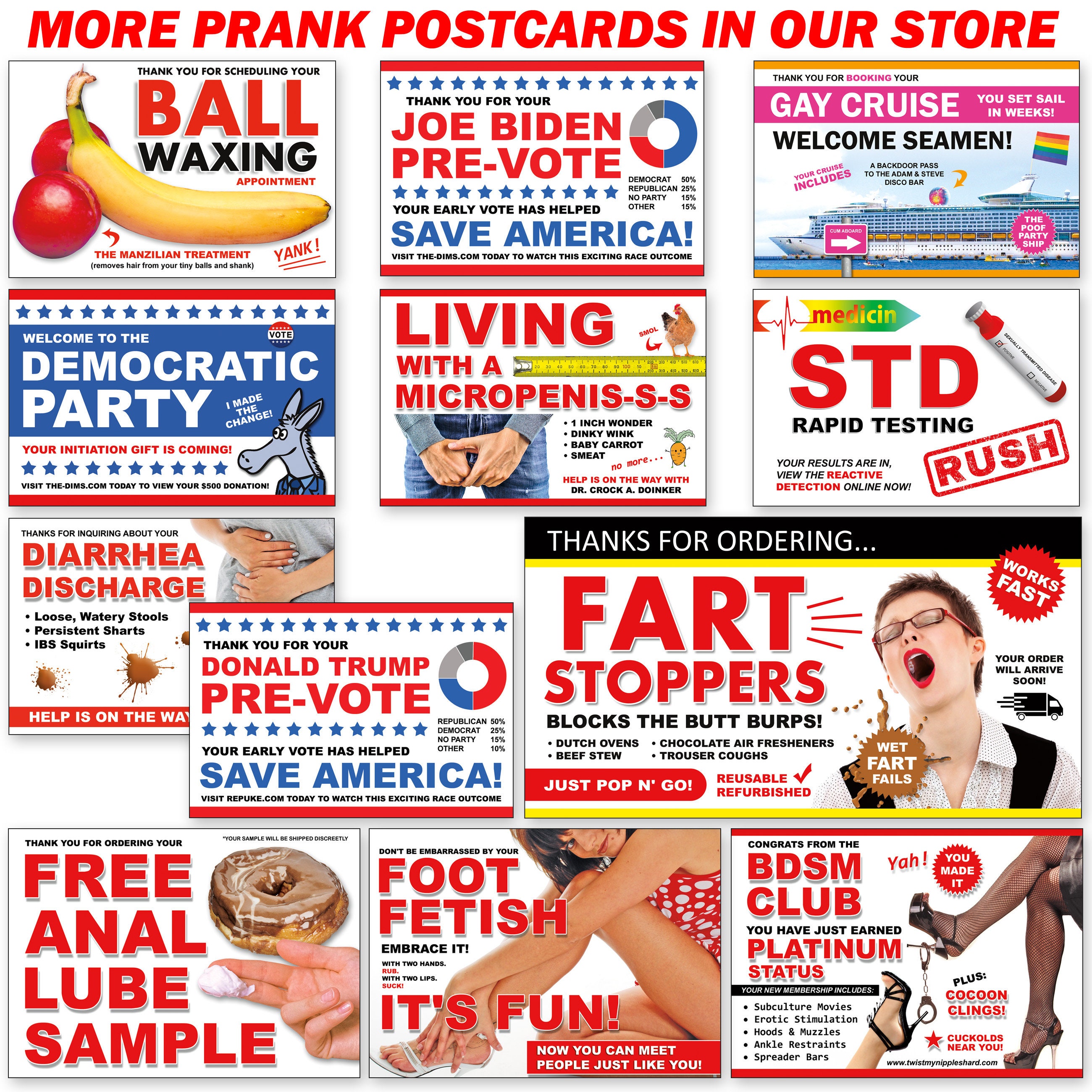 Prank Postcard Diarrhea 100% Anonymous Sent Directly to Your Friends ...