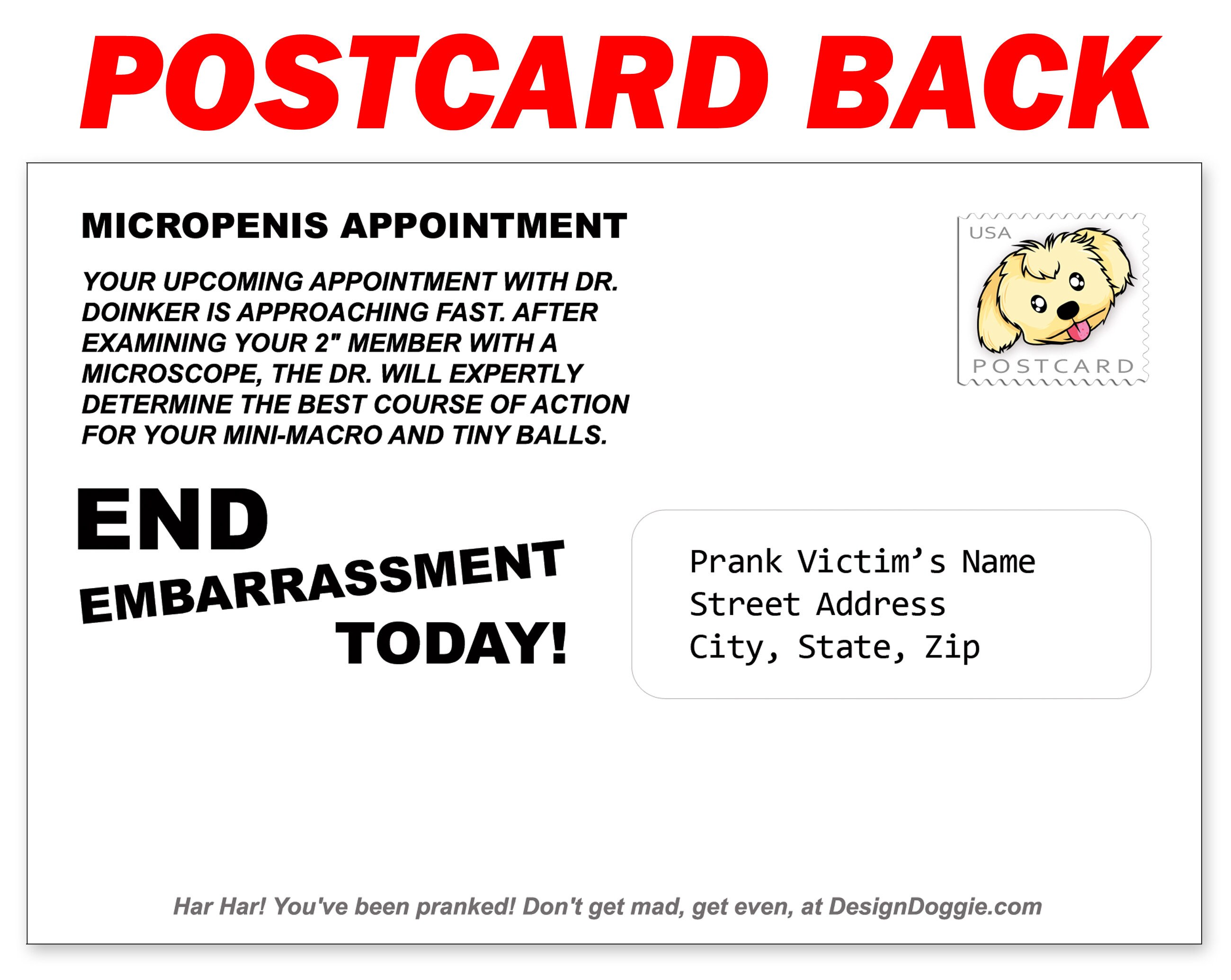 Prank Postcard Micropenis 100% Anonymous Sent Directly to Your Friends ...
