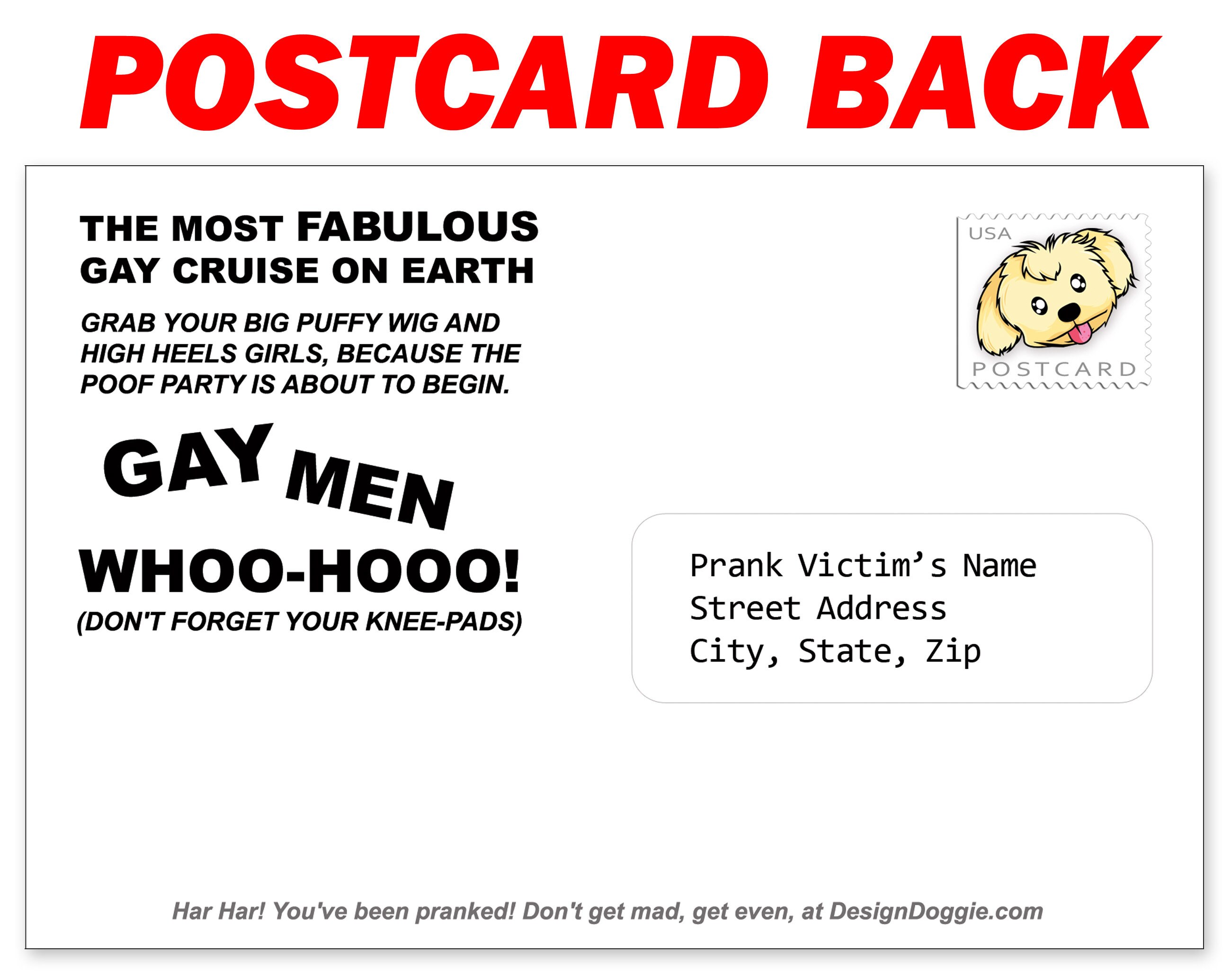 Prank Postcard Gay Cruise 100% Anonymous Sent Directly to Your Friends ...