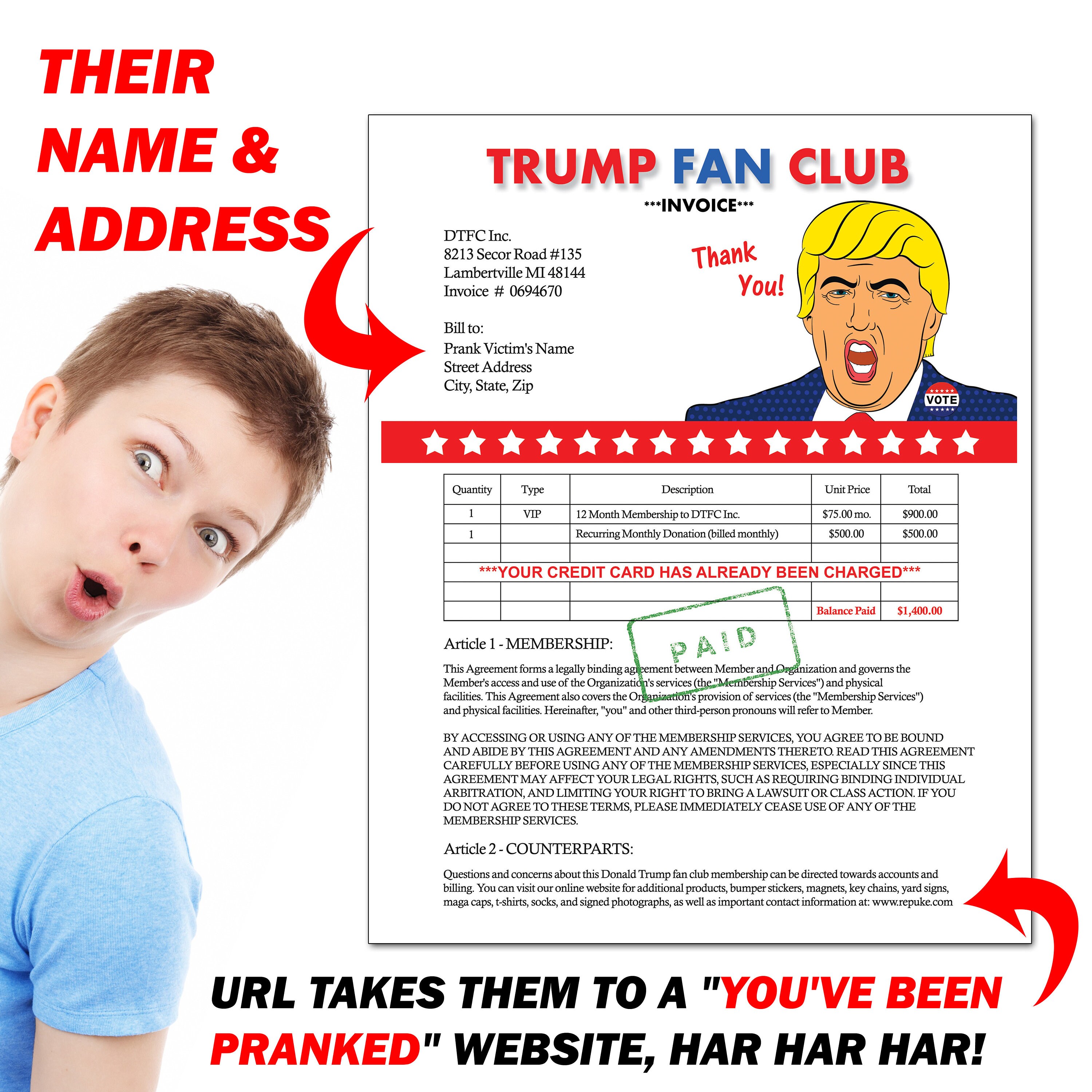 Donald Trump Fan Club Fake Donation Prank Mail Letter 100% Anonymous ...