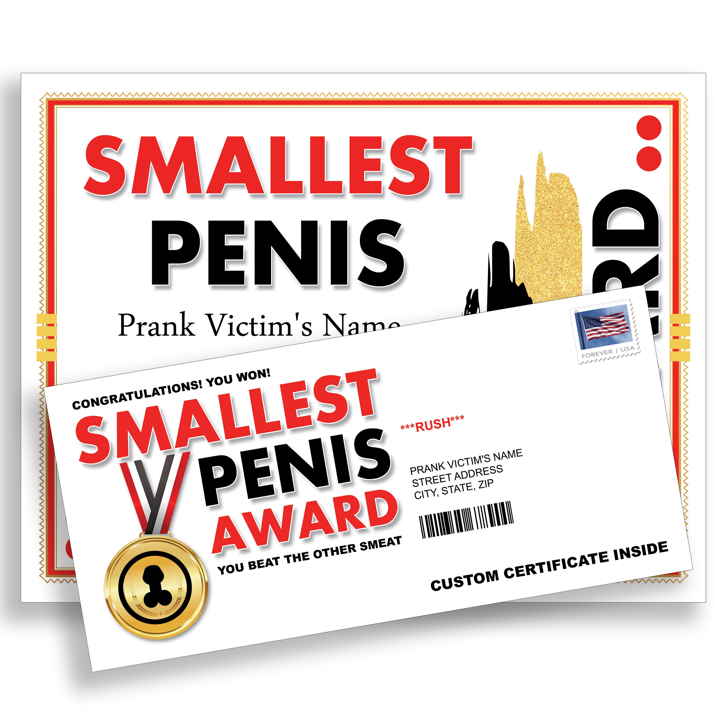 The Smallest Penis Prank Mail Certificate Award Letter 100% Anonymous Sent Directly to Your ...
