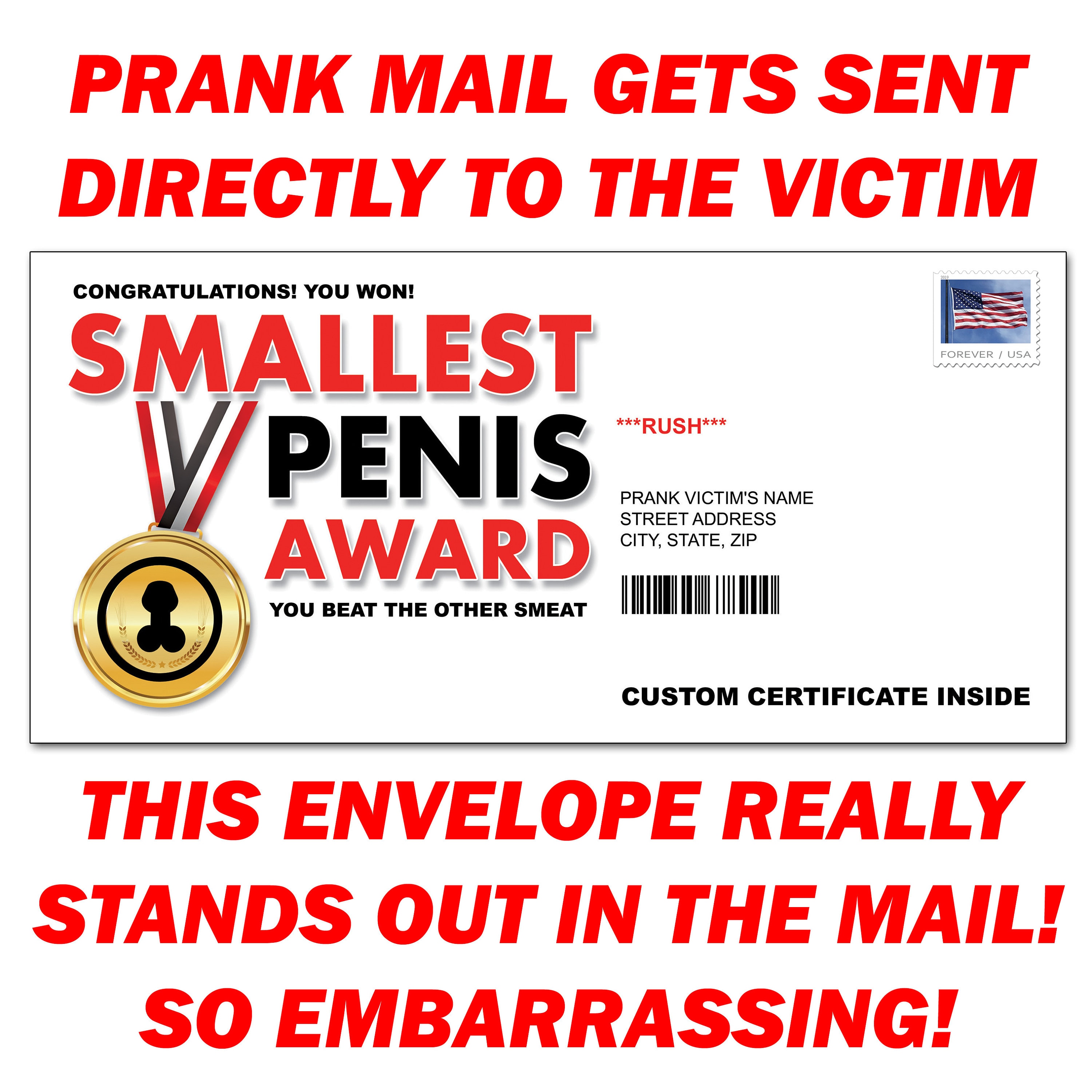 The Smallest Penis Prank Mail Certificate Award Letter 100% Anonymous Sent Directly to Your ...