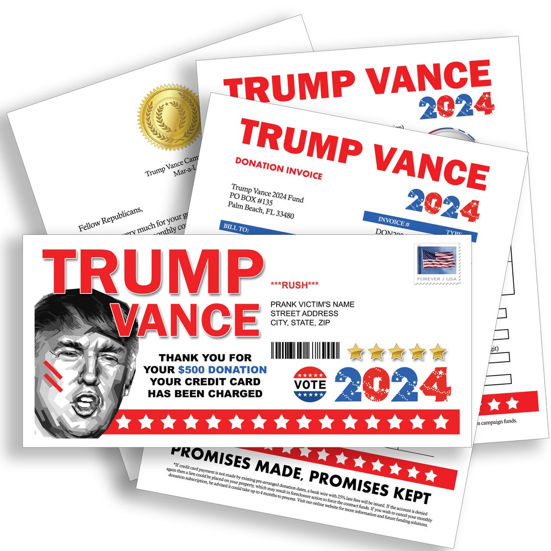 Trump Vance 2024 Donation Confirmation Prank Mail Sent 100% Anonymous ...