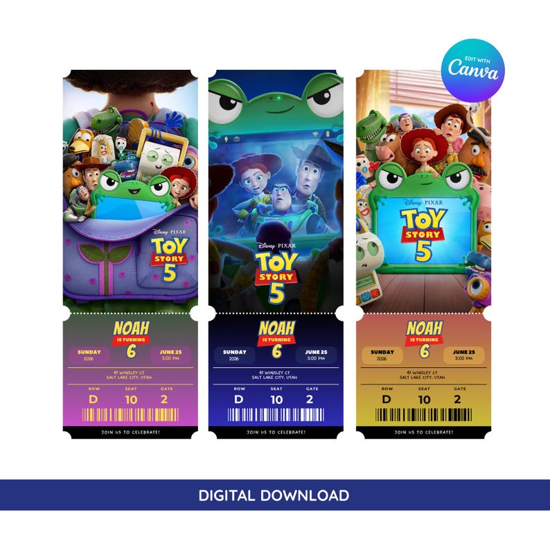 Toy Story Birthday Invitation | Ticket Invitation | Editable Canva Kids ...