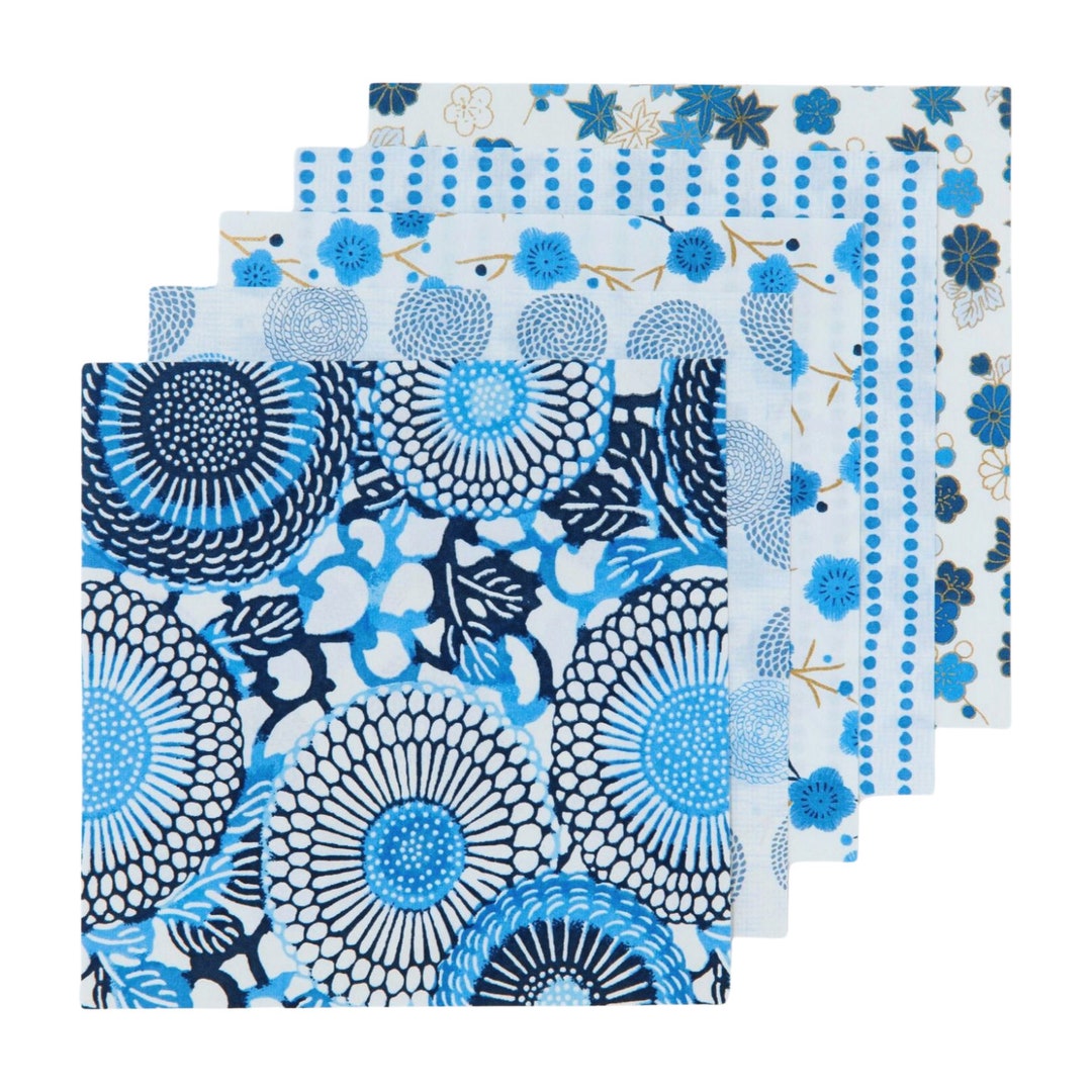 Japanese Origami Paper 15 X 15 Cm Yuzen Blue / Hand-printed Yuzen Washi ...