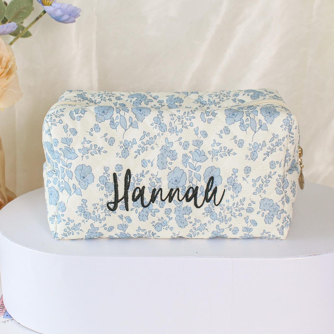 Custom Embroidered Flower Makeup Bag, Custom Makeup Bag, Floral Makeup ...