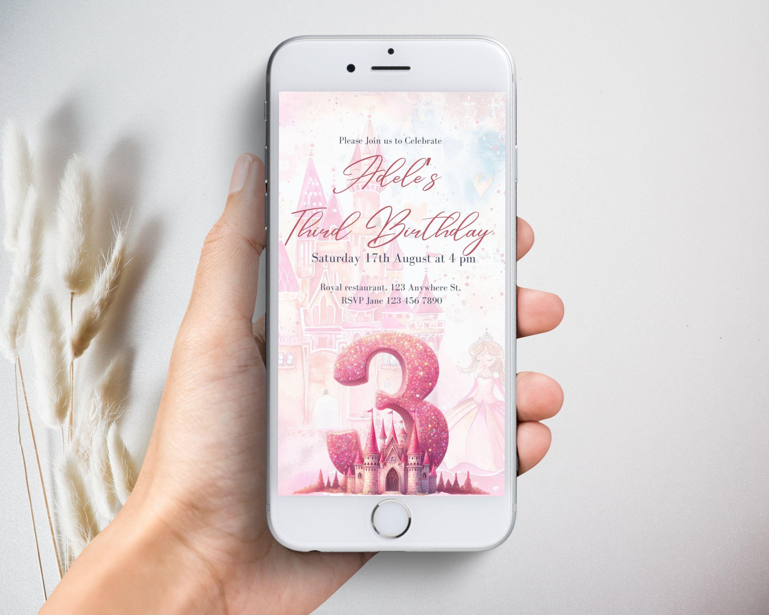 Girl 3rd Birthday Invitation Editable, Princess Third Birthday ...