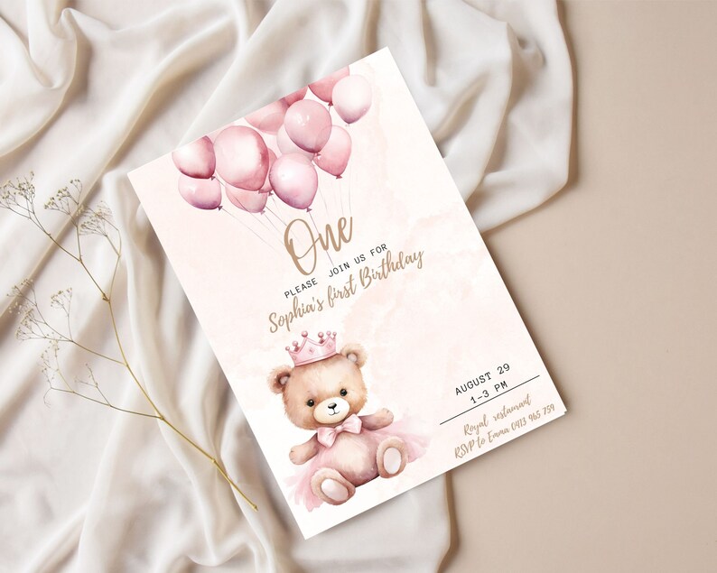 First Birthday Invitation,1st Birthday Girl, One Year Old Invitation ...