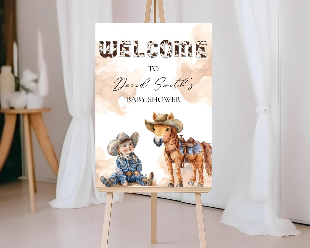 Cowboy Baby Shower Welcome Sign, Wild West Rodeo Baby Shower Welcome ...