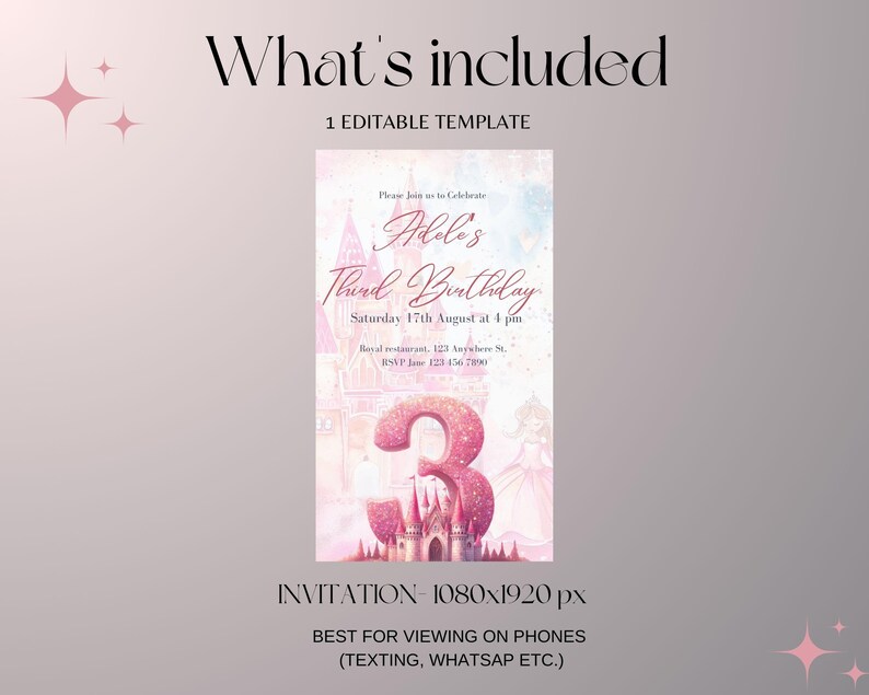 Girl 3rd Birthday Invitation Editable, Princess Third Birthday ...