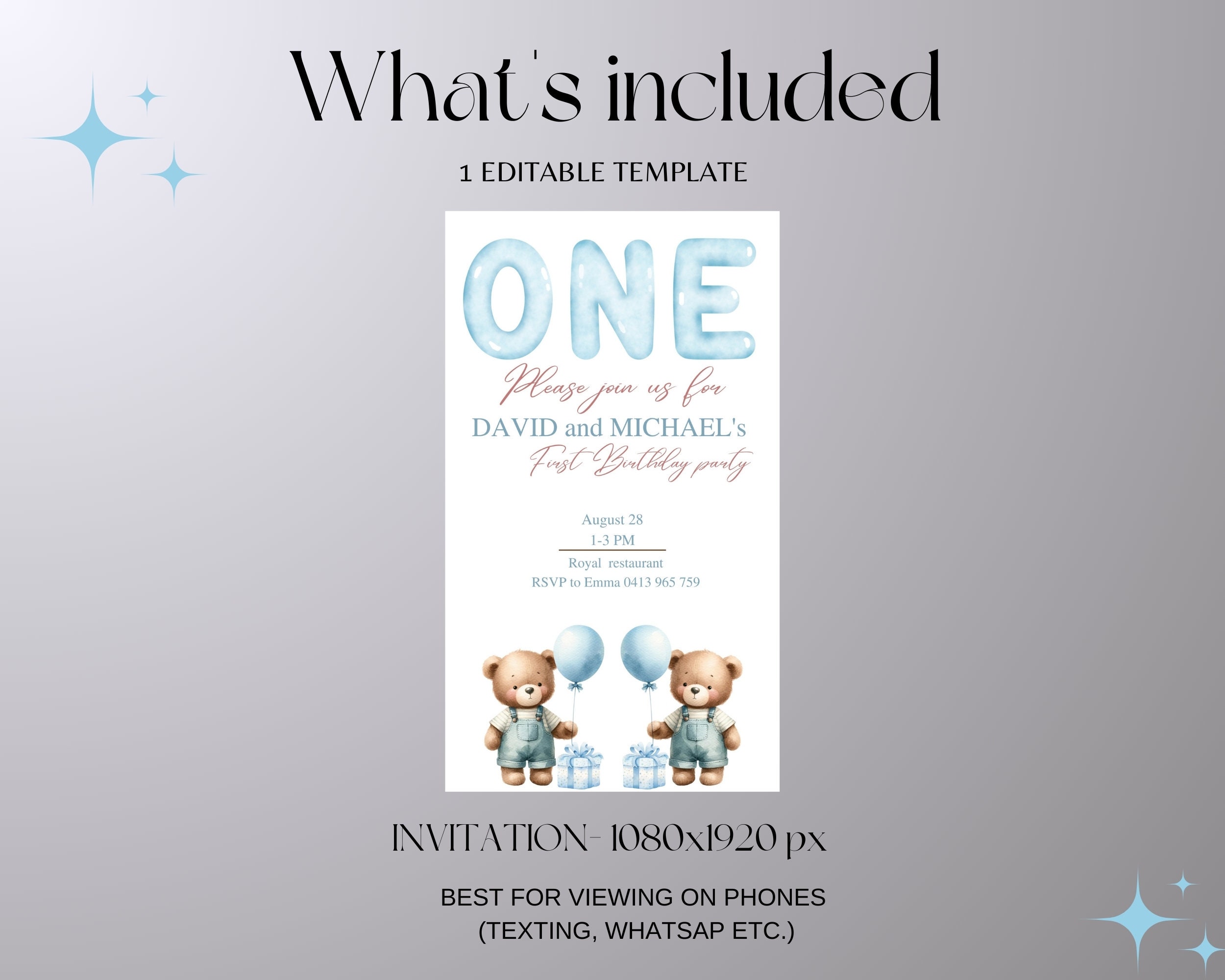 Editable Twins First Birthday Invitation,digital Teddy Bear Invite,two ...