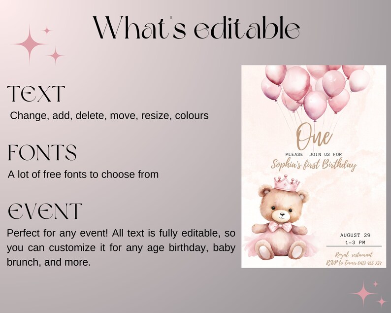 First Birthday Invitation,1st Birthday Girl, One Year Old Invitation ...