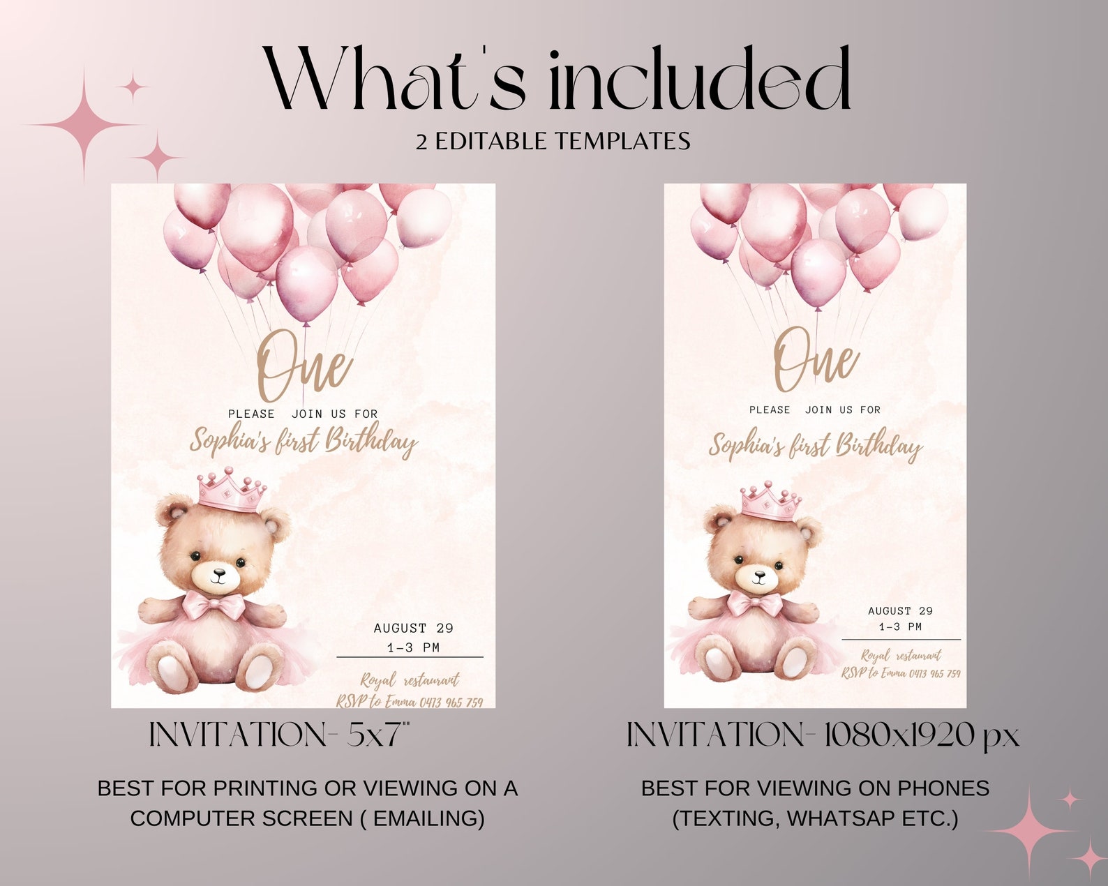 First Birthday Invitation,1st Birthday Girl, One Year Old Invitation ...